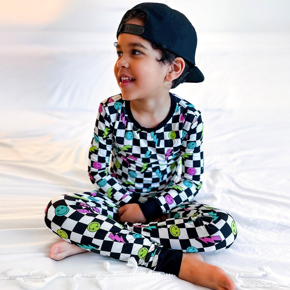 Checkered Smiley Face Pattern Long Sleeve Pajama Set – FancyPrince