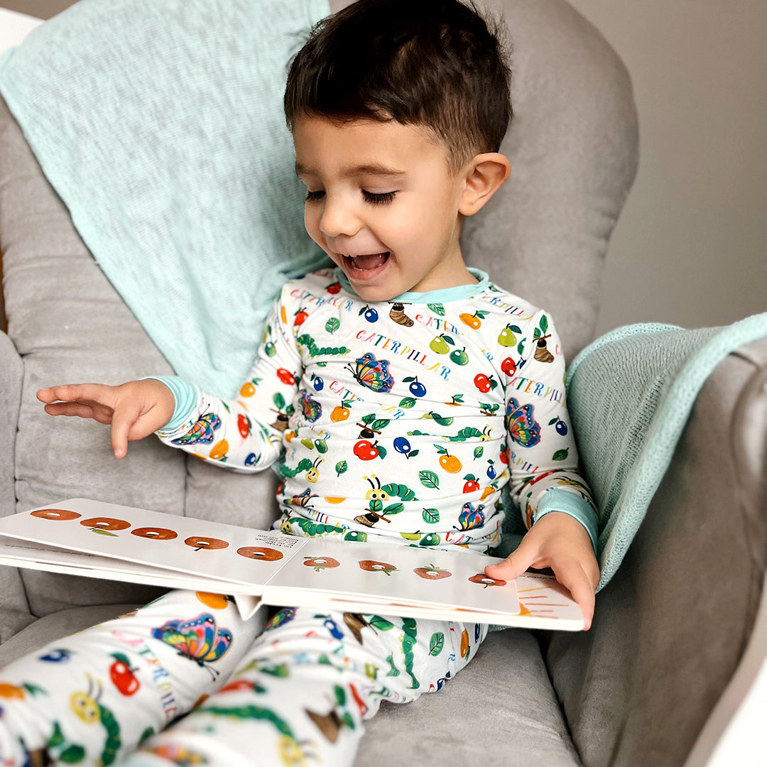FancyPrince Caterpillar Butterfly Print Kid Bamboo Two-Piece Pajama Se