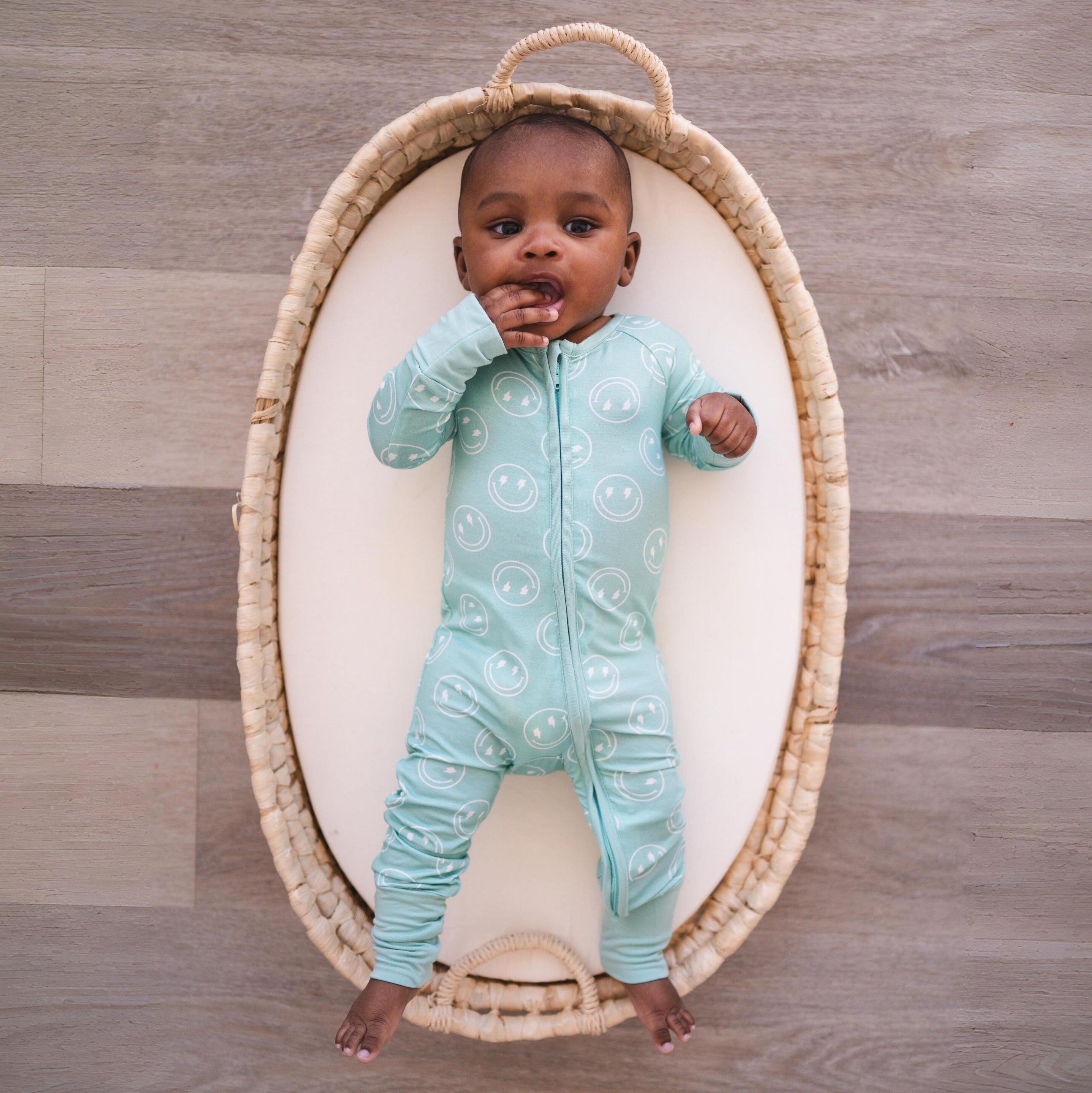 Smiley Mountain Lake Blue Bamboo Zippered Romper – FancyPrince